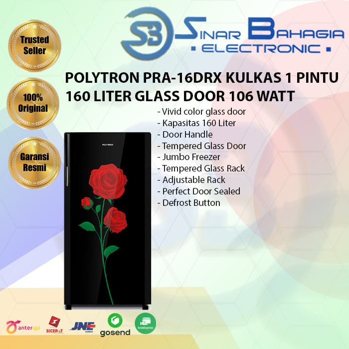 Jual POLYTRON PRA-16DRX KULKAS 1 PINTU 160 LITER GLASS DOOR 106 WATT ...