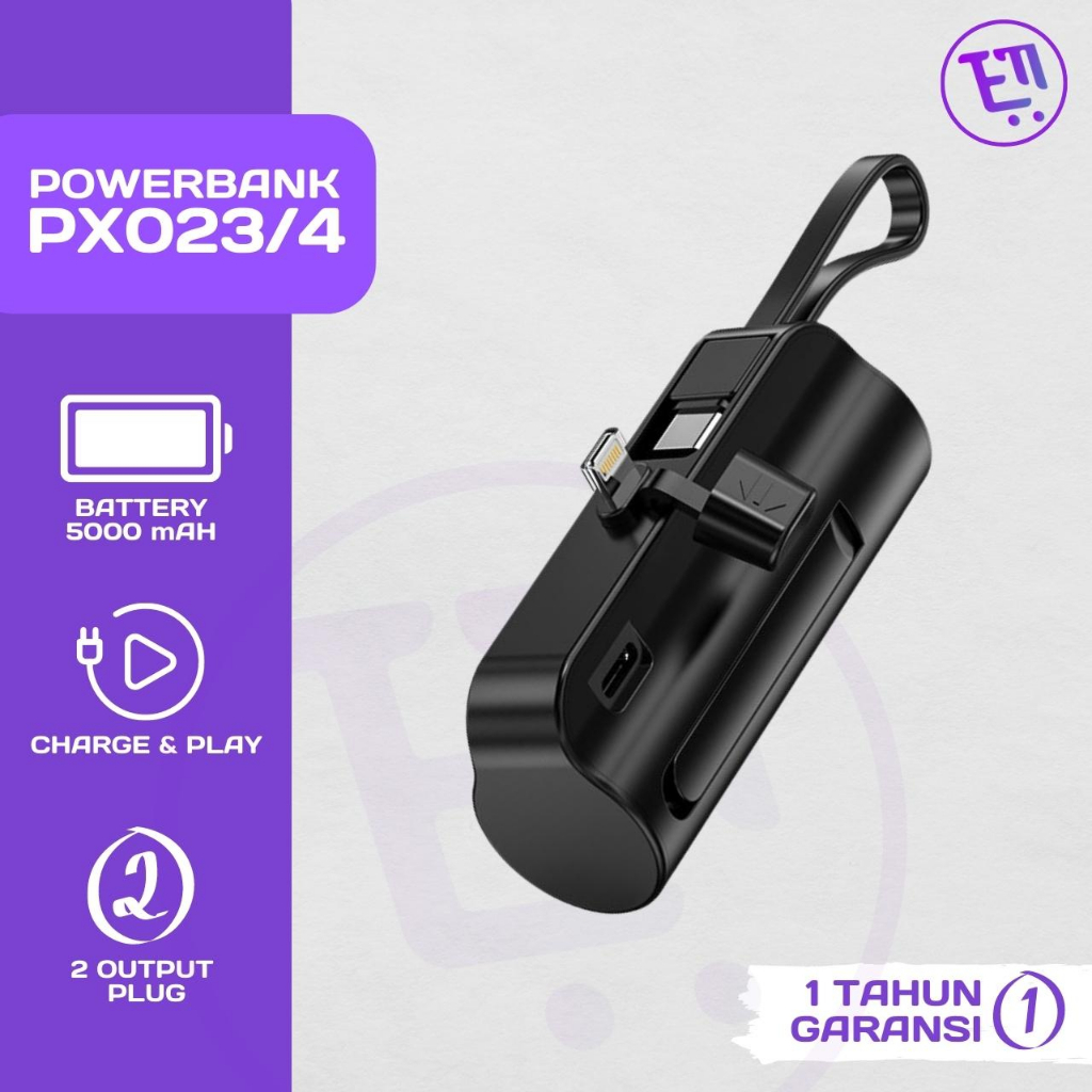 Jual LENYES PX023 PX024 Powerbank Mini 5000mah with 2 Connector Lightning Typec plus Stand ...