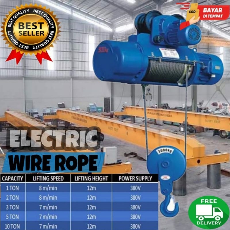 Jual Electric wire rope hoist 10 ton x 12 meter 380v/ 3 phase (ples ...