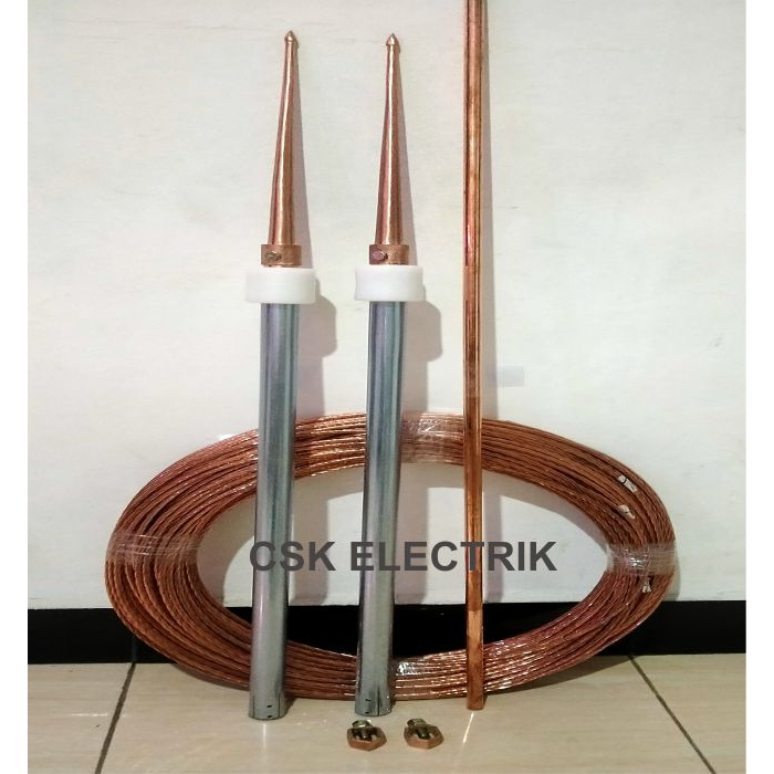 Jual Penangkal Petir Rumah 2 Tombak + Rod Tembaga 1/2 in 30 M Kabel BC ...