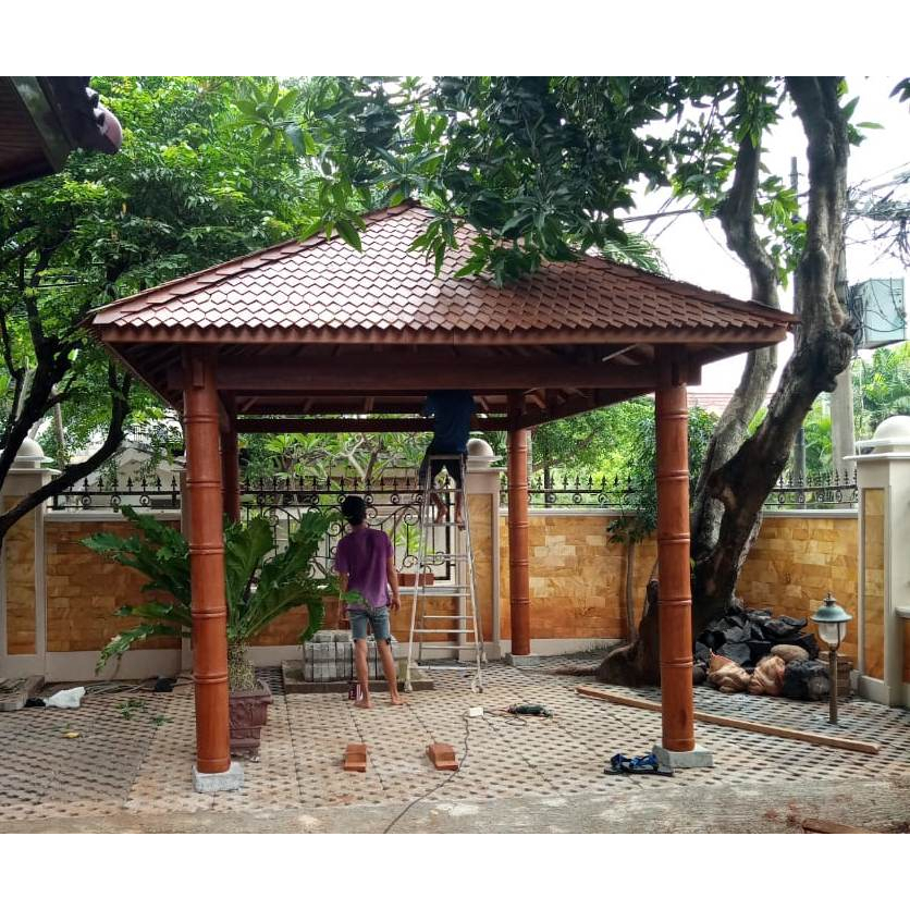 Jual Atap Gazebo Kayu Kelapa Tiang Motif Bambu Ukuran 3x3,5 Meter ...