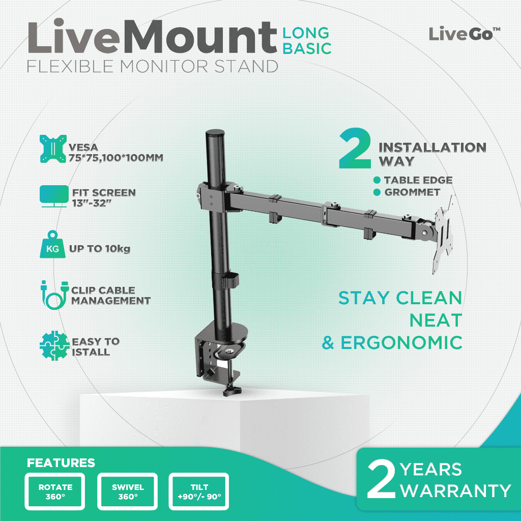 Jual LiveMount Long Basic Bracket Monitor TV Desk Mount Breket Braket ...