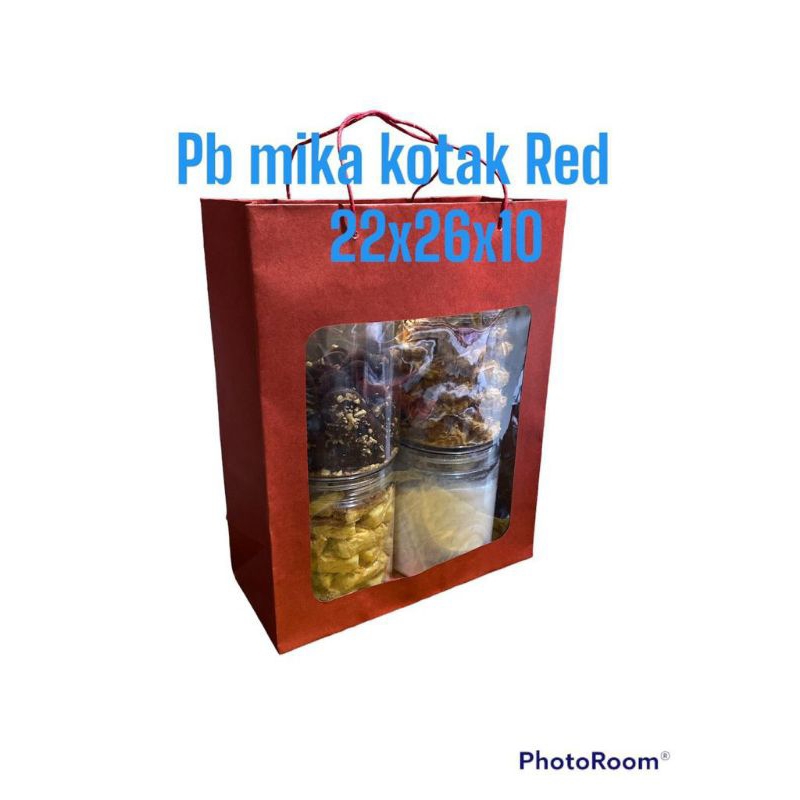 Jual Paperbag mika kotak merah 22x10x26cm paper bag red tas kertas ...