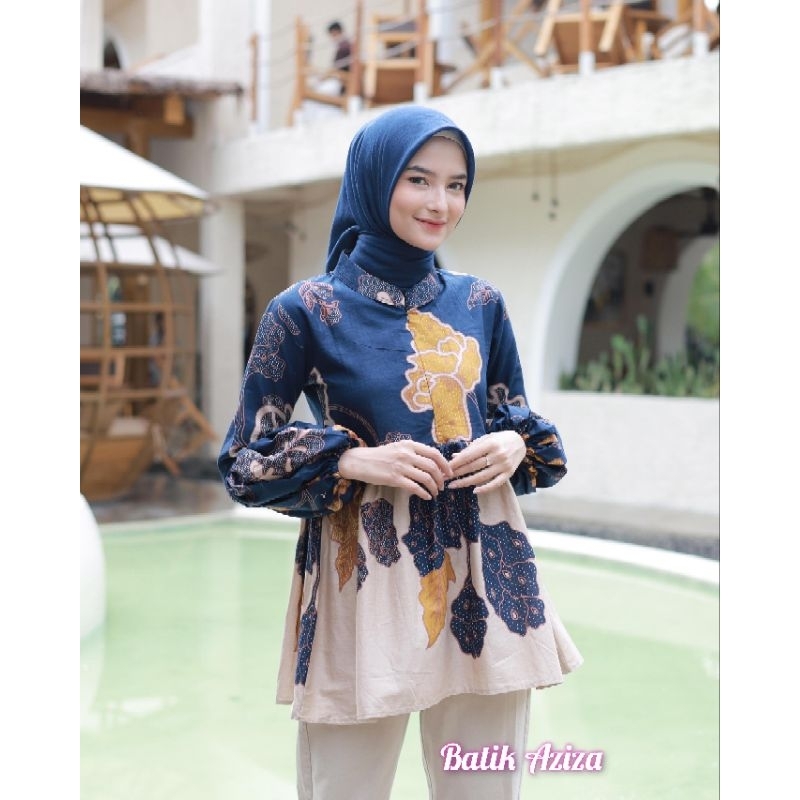Jual Batik Modern Wanita Blus Batik Mawar Lengan Balon by Batik Aziza ...