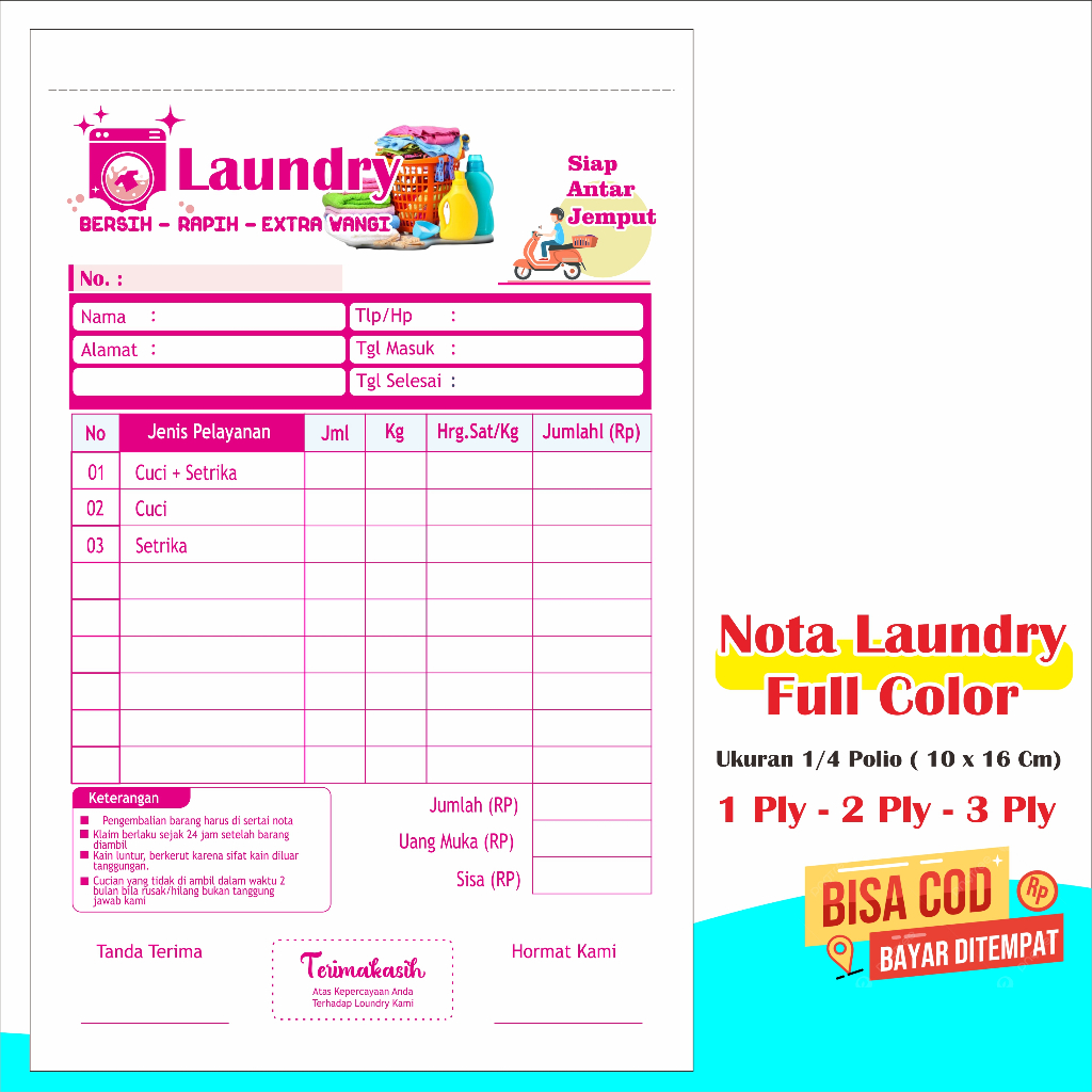 Jual Nota Laundry Full color nota laundry nota laundry 2 rangkap nota ...