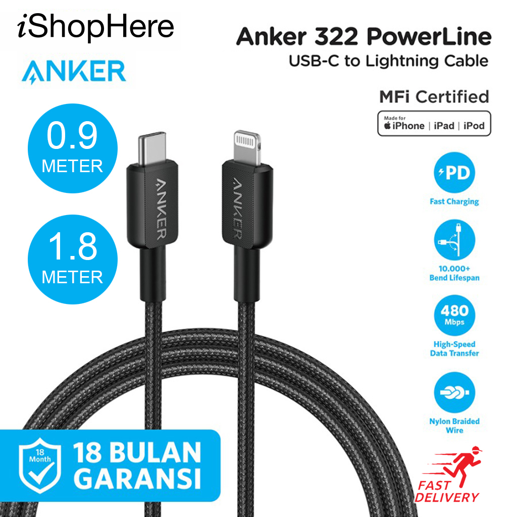 Jual Kabel Charger iPhone Anker MFi Type C to Lightning 322 PowerLine | Shopee Indonesia