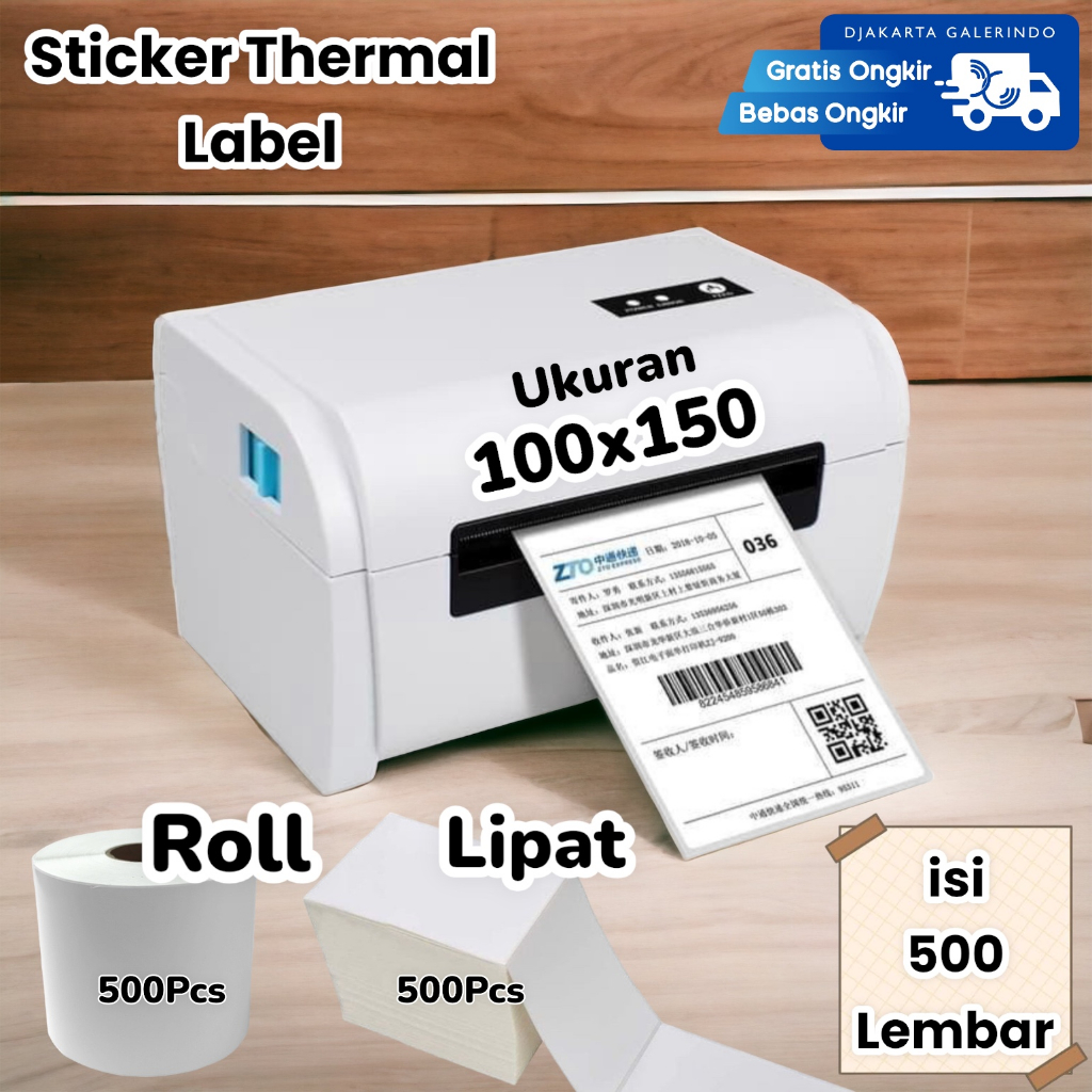 Jual Sticker Kertas Thermal Label 100x150 mm 4x6 500 Lembar - Kertas Print orderan online shop ...