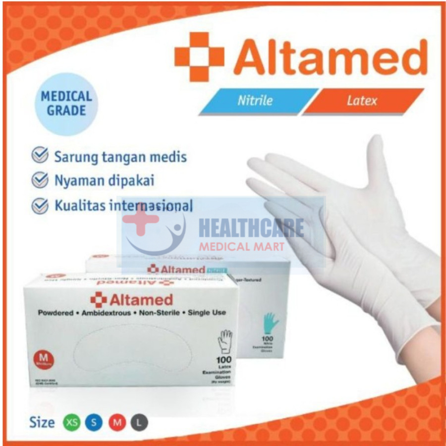 Jual Altamed Handscoon latex Sarung Tangan Latex Altamed / Handscoon Gloves /perbox isi 100 ...