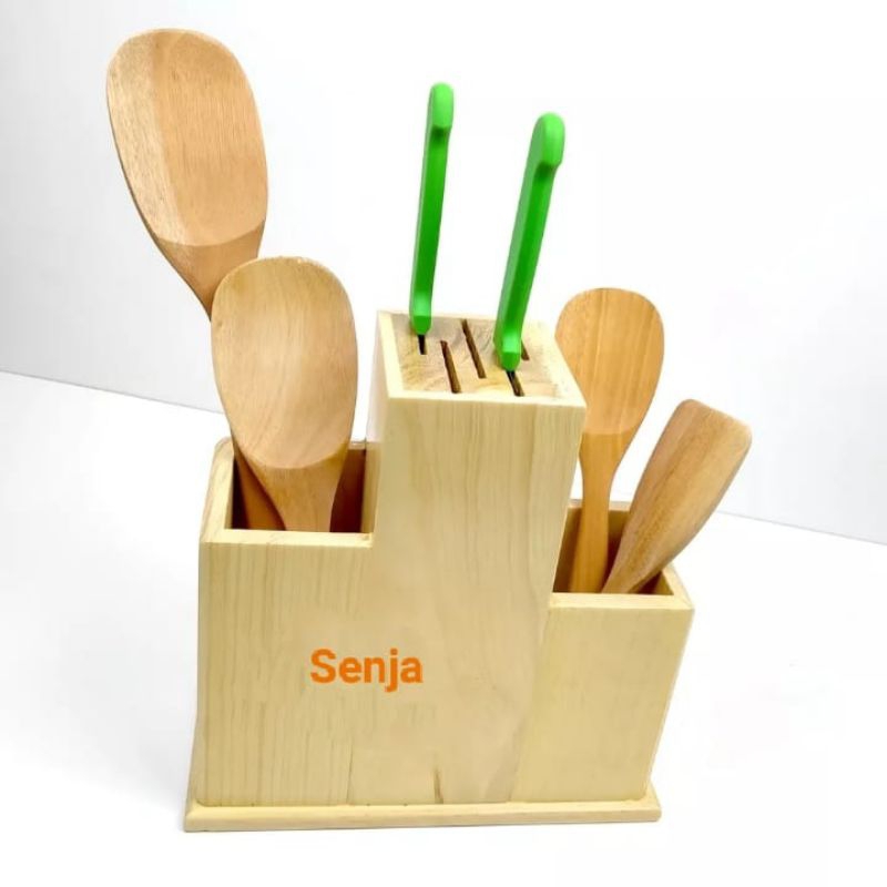 Jual Rak pisau dapur tempat pisau kayu rak sendok garpu tempat sendok ...