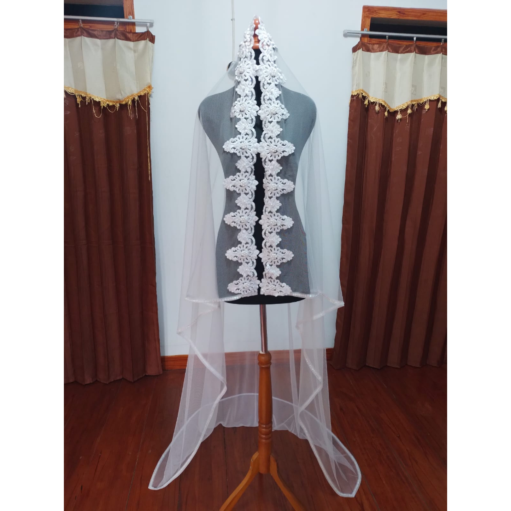 Jual slayer pengantin BORDIR PANJANG 2 METER kerudung pengantin hijab ...
