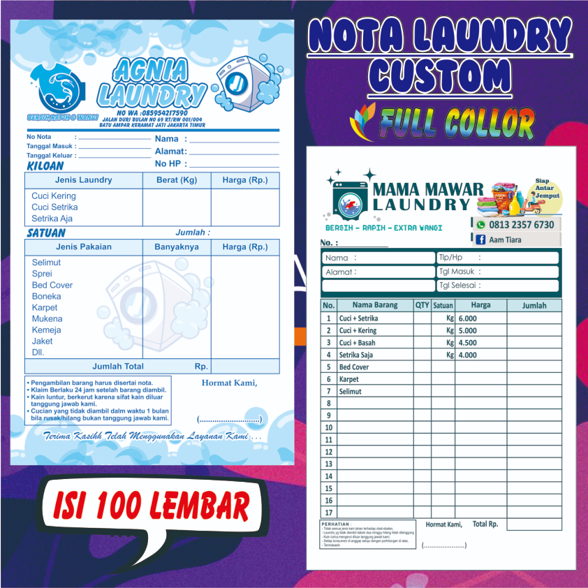 Jual nota laundry custom isi 100 nota 1/4 nota 10x16 free desain keren ...