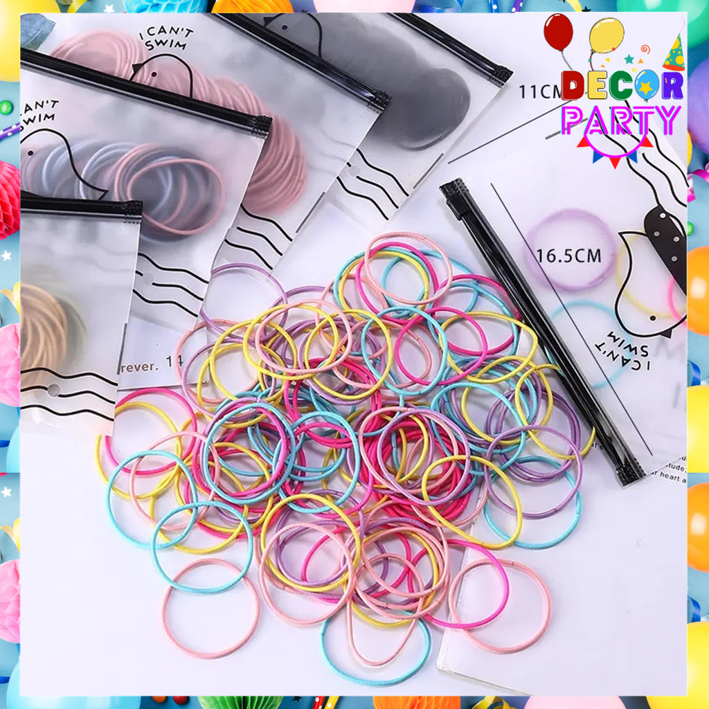 Jual DP Ikat Karet Rambut Elastis 100Pcs Warna-Warni Tipis kecil kode ...