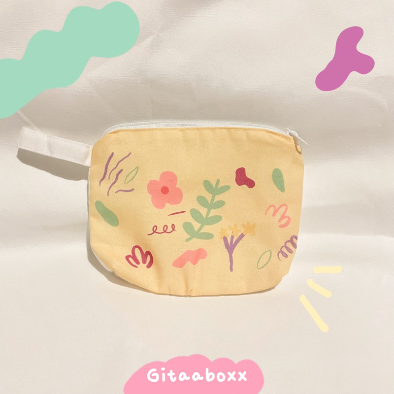 Jual ZIPPER POUCH FLOWY MINTY YELOWY / POUCH MAKE UP LUCU - POUCH ...