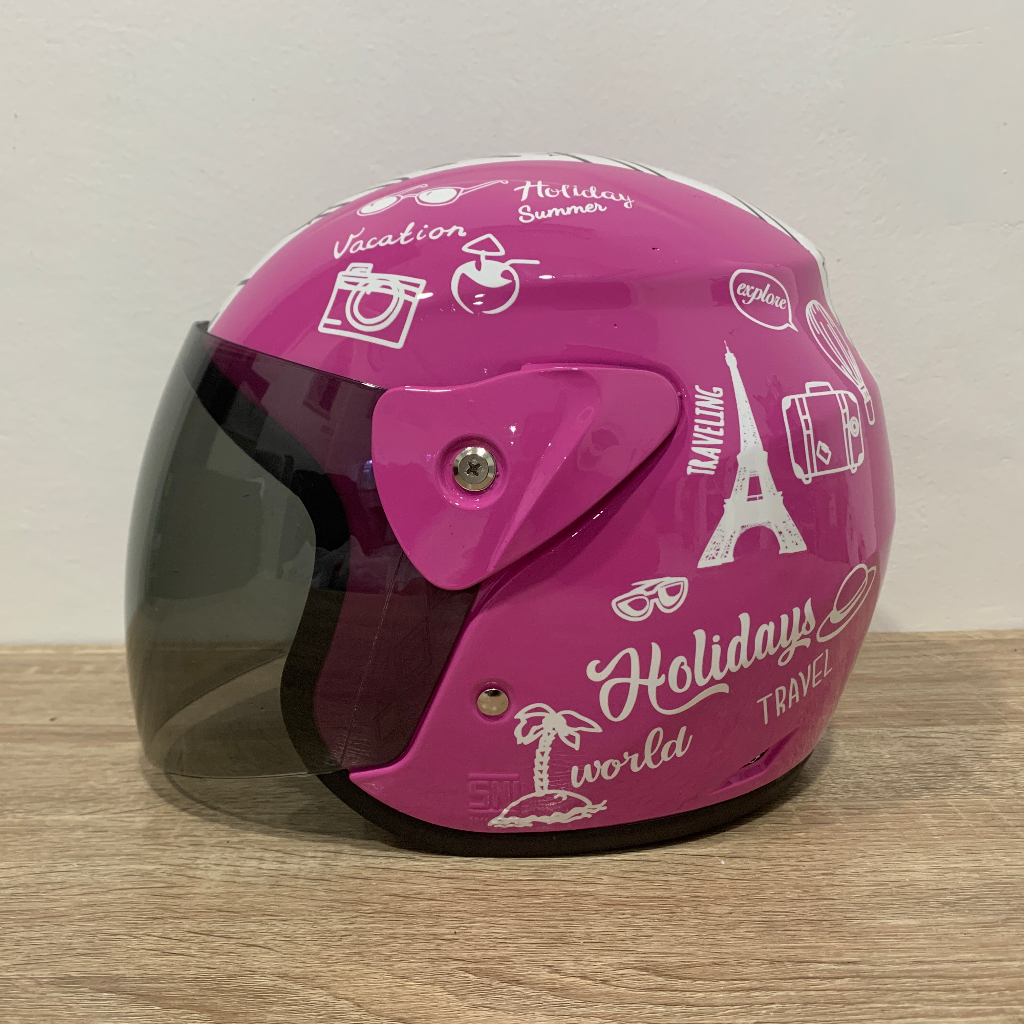 Jual Helm Nuvo Traveling Pink Glossy (Kaca Smoke) Helem SNI Helmet Helm ...