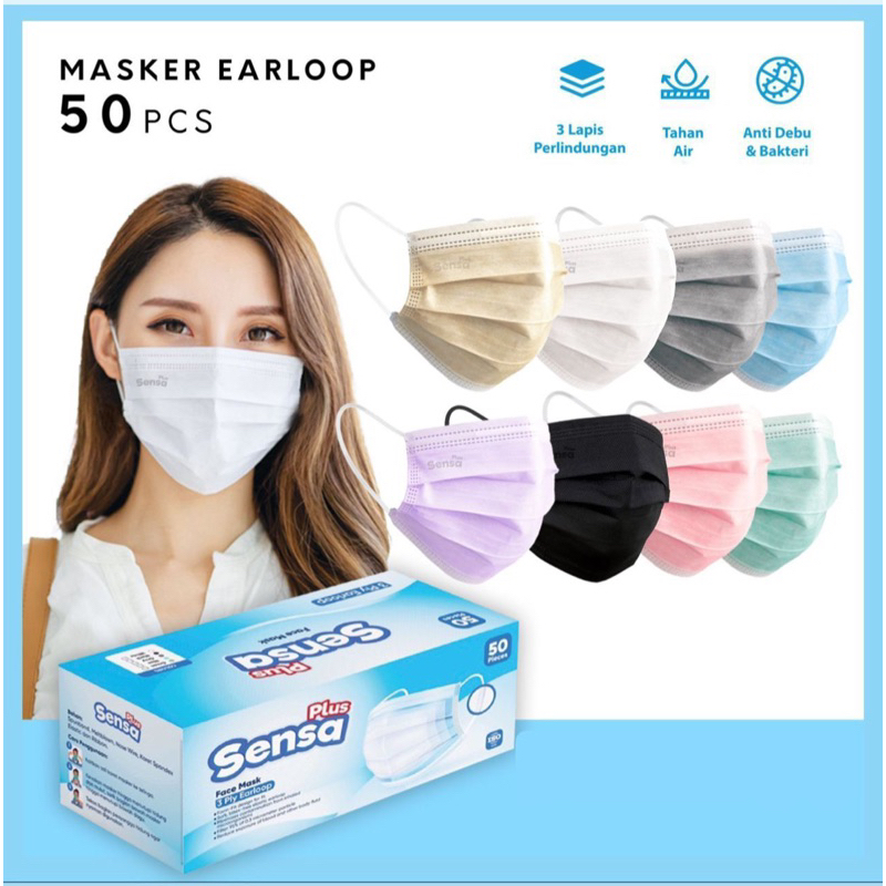 Jual Masker Earloop Sensa Plus 3Ply Isi 50Pcs | Masker Earloop | Shopee ...