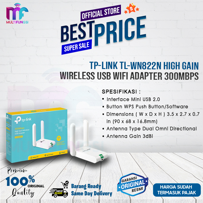 Jual TP-LINK TL-WN822N High Gain Wireless USB WiFi Adapter 300Mbps ...