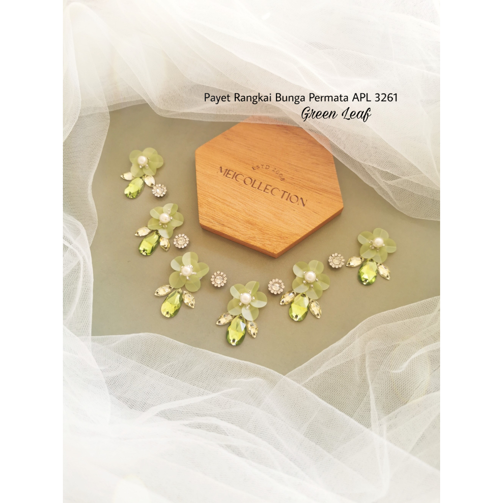 Jual payet rangkai bunga permata 3d APL 3261 green leaf | Shopee Indonesia