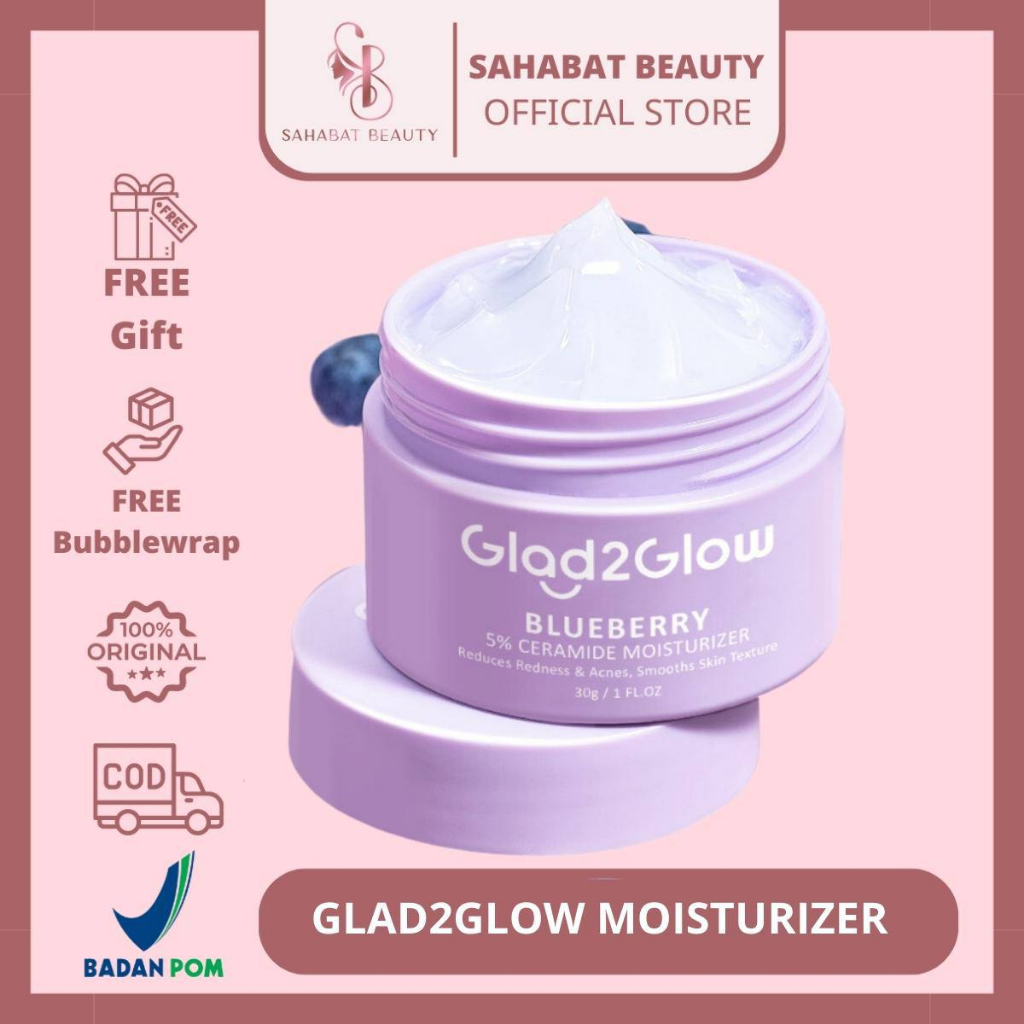 Jual [READY] GLAD2GLOW 5% Blueberry Moisturizer Cream 5x Ceramide Skin Barrier Repair 30g ...