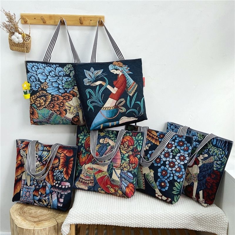 Jual Tas Tote Bag Wanita Cewek Kanvas Import Resleting Jumbo motif ...