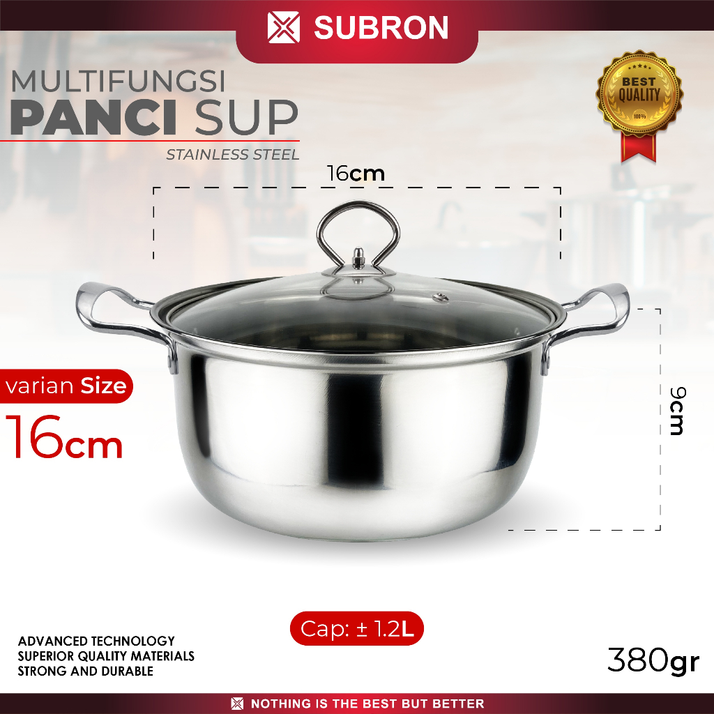 Jual SUBRON Panci Sup Soup Pot 16cm 18cm Stainless Steel Tutup Kaca ...