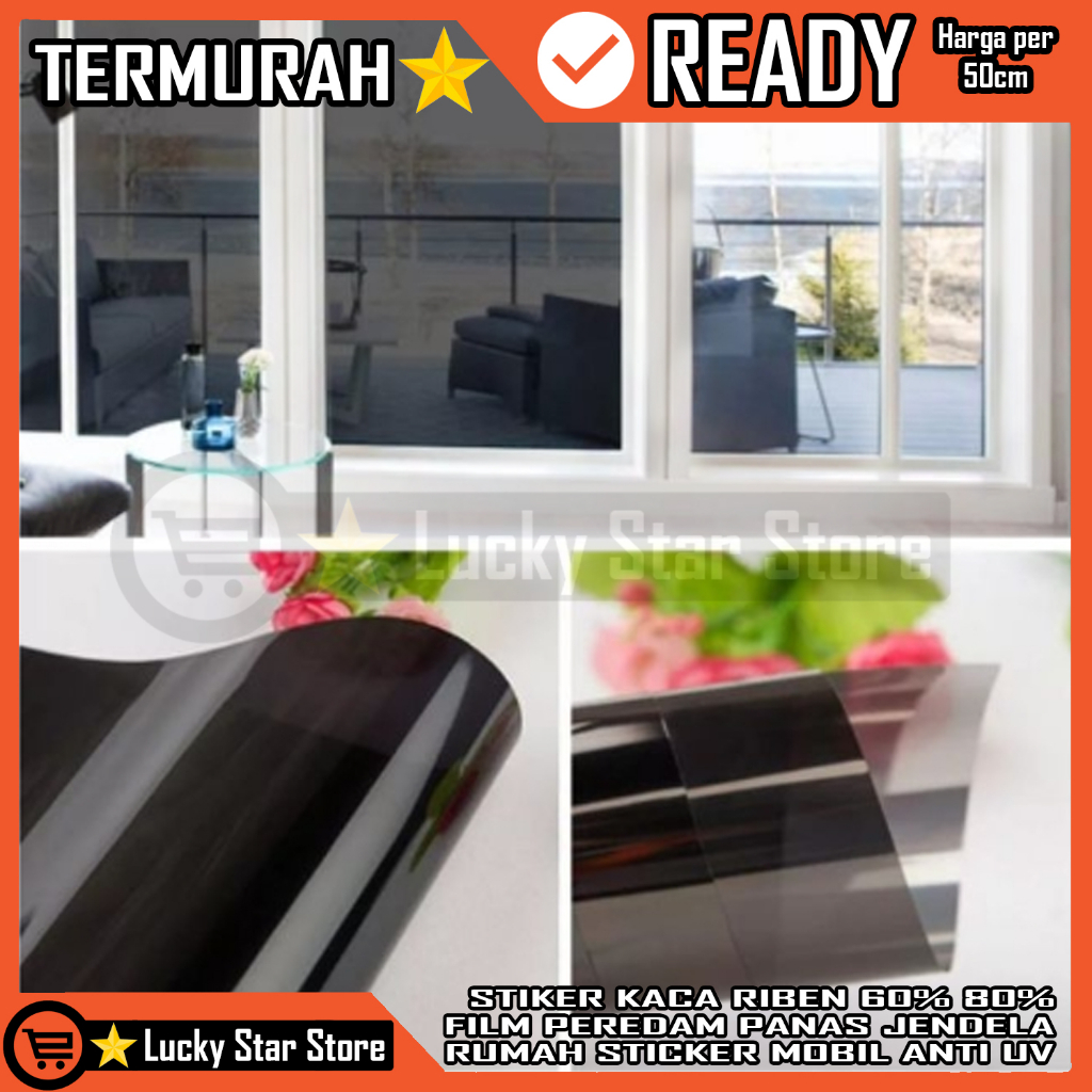 Jual Kaca Film Riben 50cm Penolak Panas Mobil 60% 80% Stiker Anti Silau One Way Setiker Jendela ...