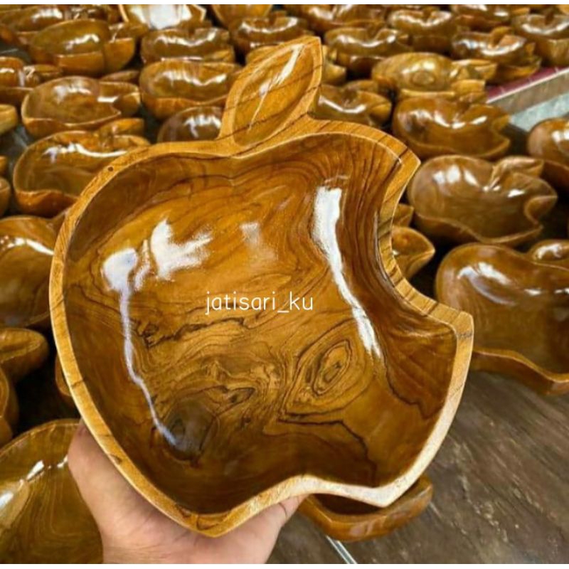 Jual piring apple kayu jati besar ukuran 23cm cafe,restaurant makanan ...