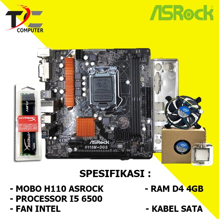 Jual Paket Mobo H110 LGA 1151 DDR4 Plus Ram Hyper X Processor I5 6500 FAN | Shopee Indonesia