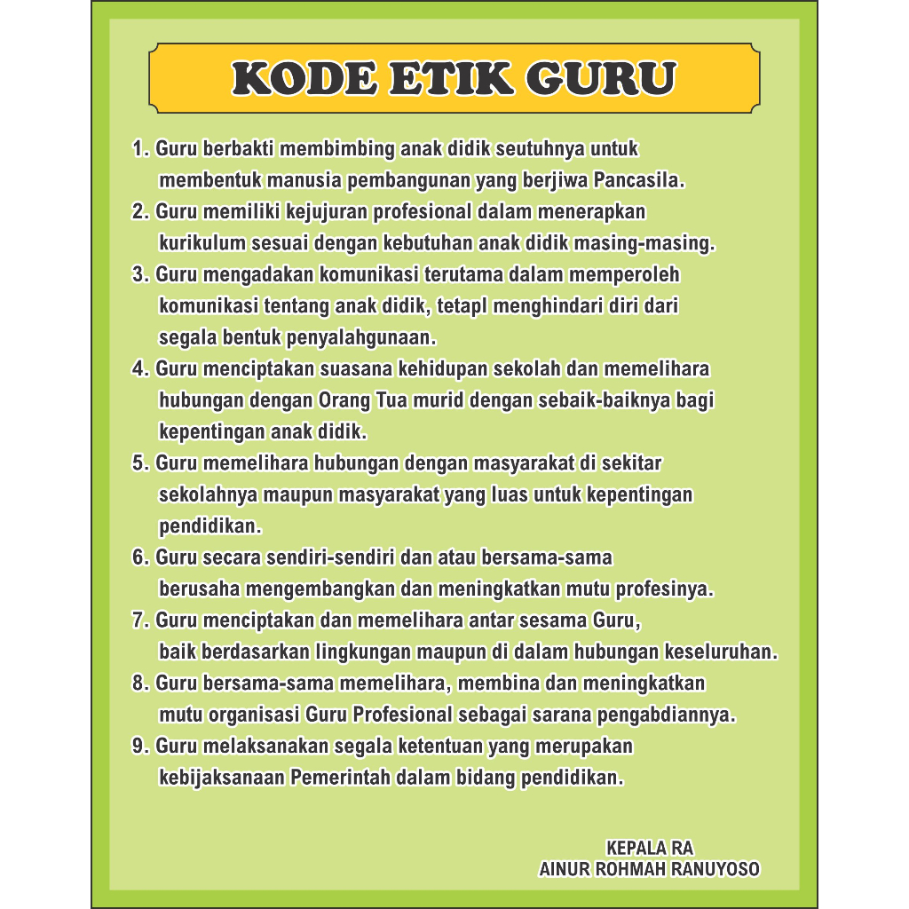 Jual Spanduk Banner Kode Etik Guru RA PAUD TK Sekolah Custom | Shopee Indonesia