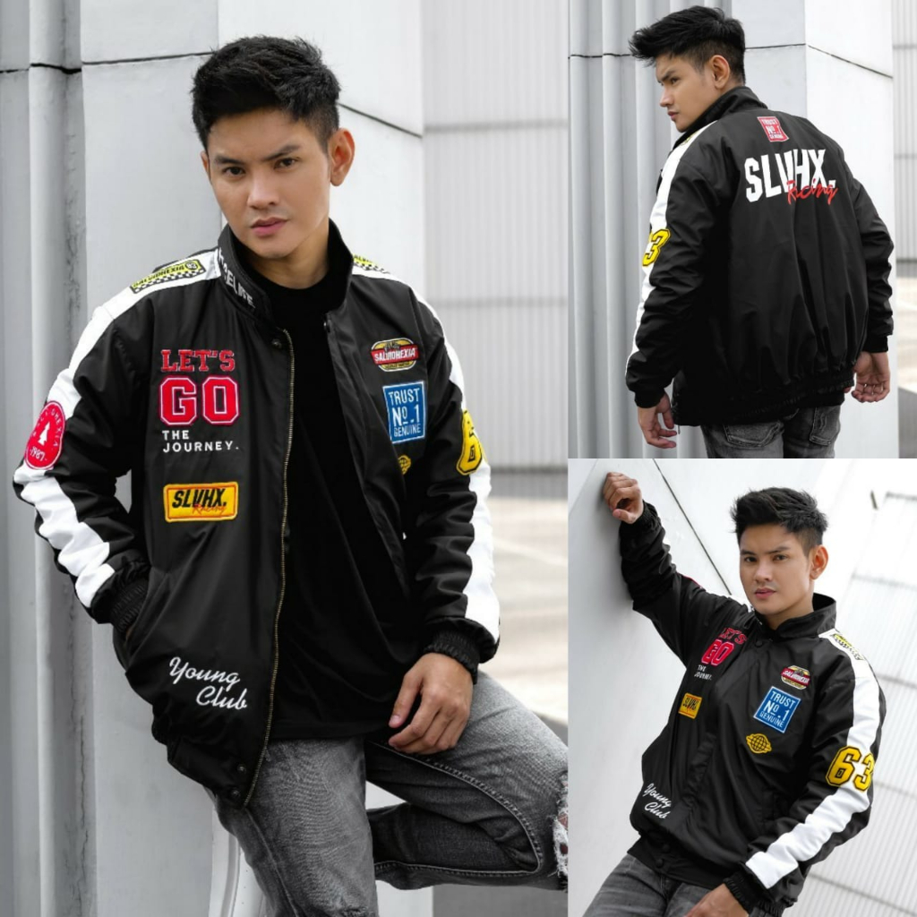 Jual Nascar Jacket Racing Speed Rider Black White Jaket Varsity Pria Wanita Jaket Motor Sunmory ...