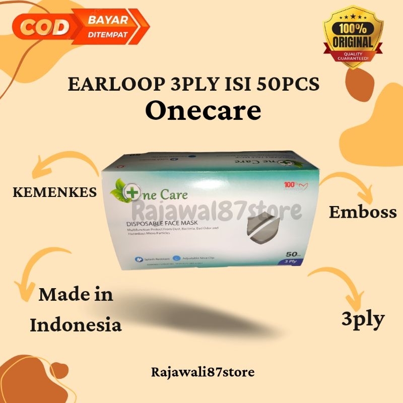 Jual MASKER 3ply EARLOOP ONECARE WARNA WARNI ISI 50PCS KEMENKES ...