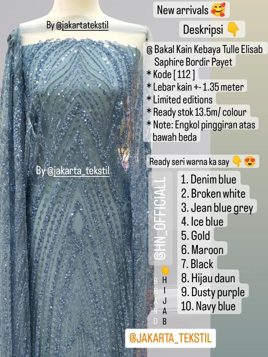 Jual [ 112 ] "Denim Blue" Bakal Kain Kebaya Tulle saphire elisab ...