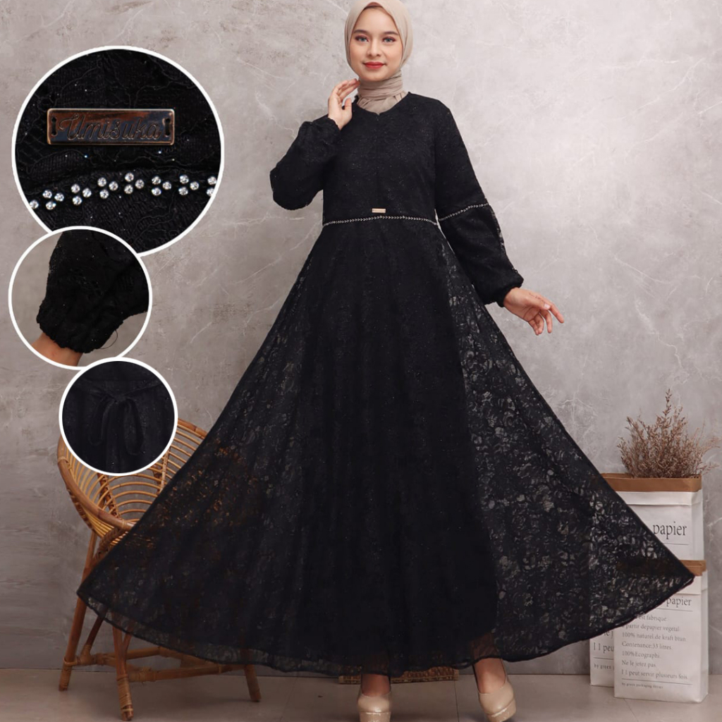 Jual KKUM OFFICIAL Gamis Hitam Polos Baju Lebaran Jetblack Busana ...