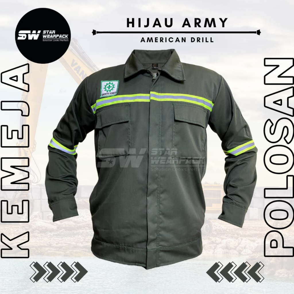 Jual Star Wearpack - Baju Kerja Proyek Kemeja Lengan Panjang Hijau Army ...