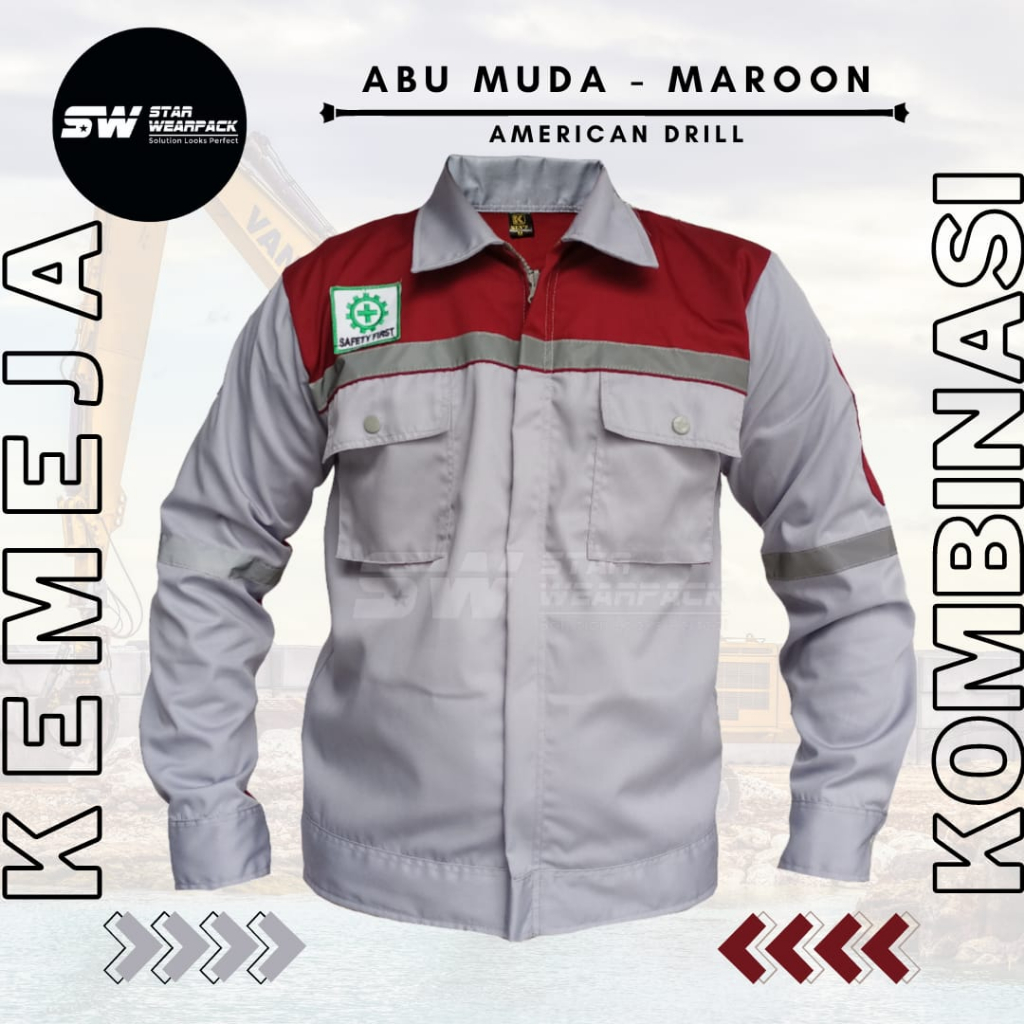 Jual Wearpack Proyek Lengan Panjang Warna Abu Muda Kombinasi Maroon ...