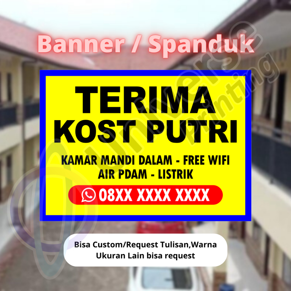 Jual Print Banner Terima Kos Putri / Cetak MMT Spanduk Kos Putra ...