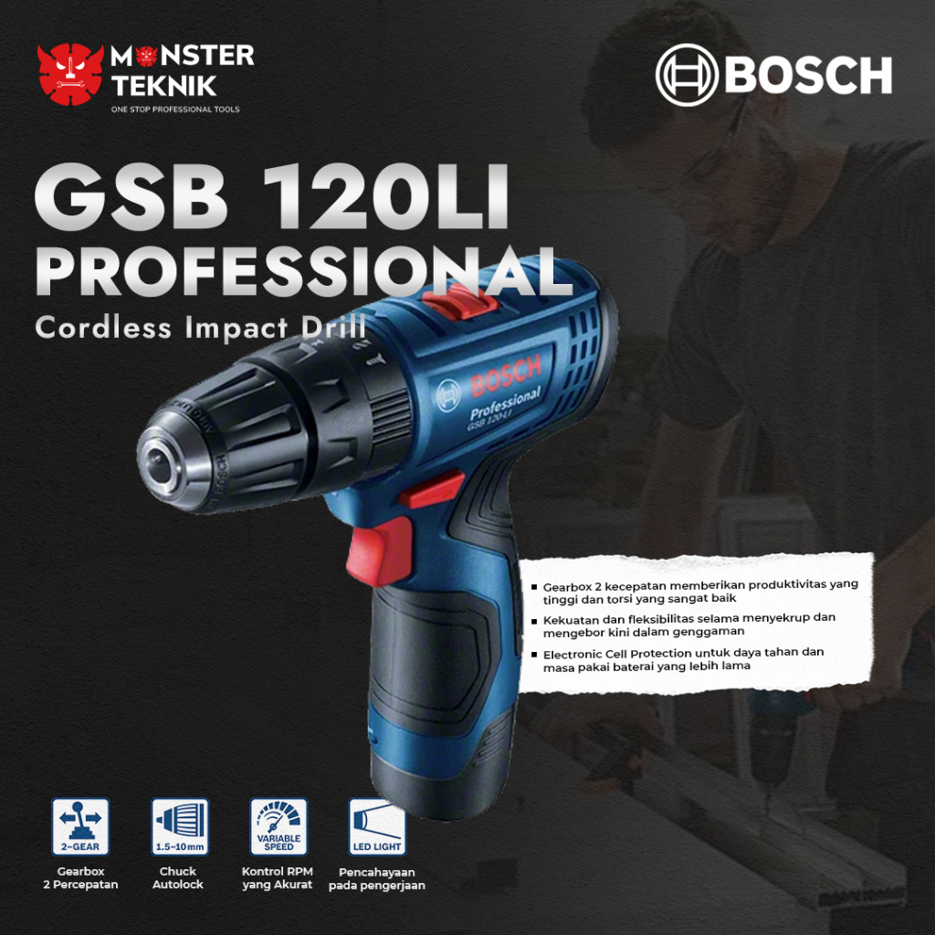 Jual Bor Tembok Besi 10mm Bosch GSB 120 Li Cordless Impact Drill ...