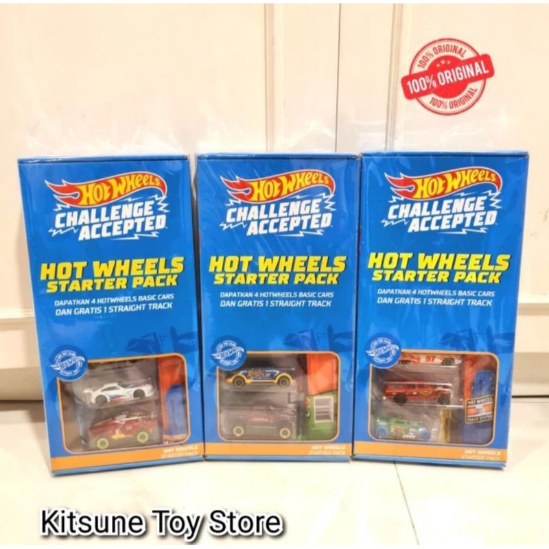 Jual HotWheels Starter Pack Challenge Accepted 4 Cars + 1 Straight ...