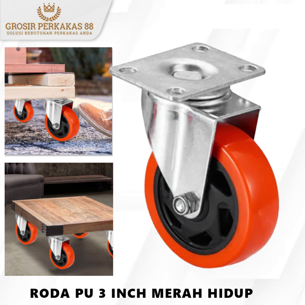 Jual Roda Troli Gerobak Meja Etalase Lemari Ban Caster Merah PU Double ...