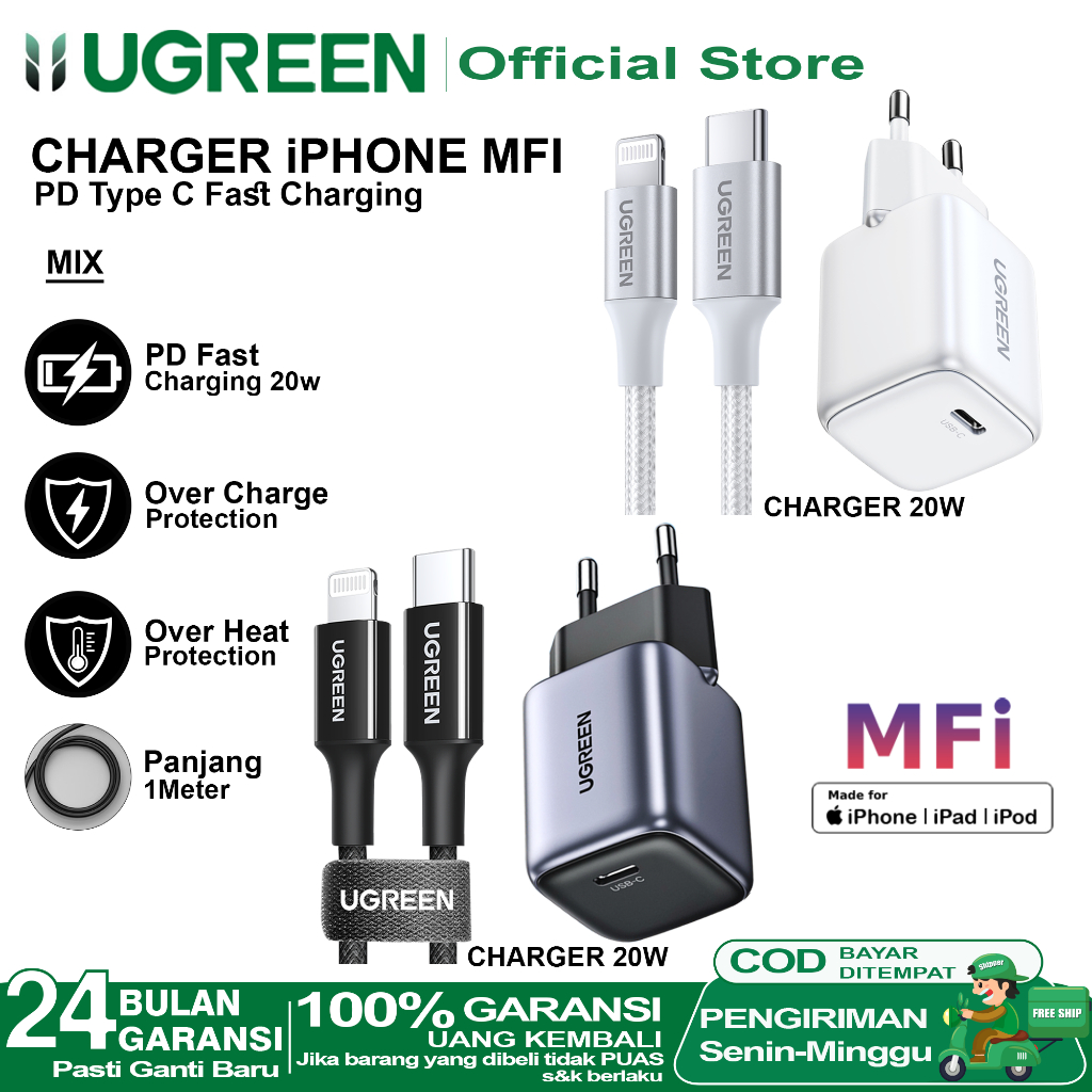 Jual UGREEN Charger iPhone MFi Fast Charging 10w 20w - 30w | Shopee ...
