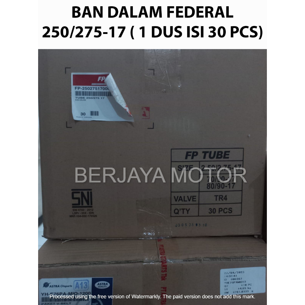 Jual 1 DUS ISI 30 PCS BAN DALAM FEDERAL 250/275-17 UNTUK MOTOR BEBEK ...