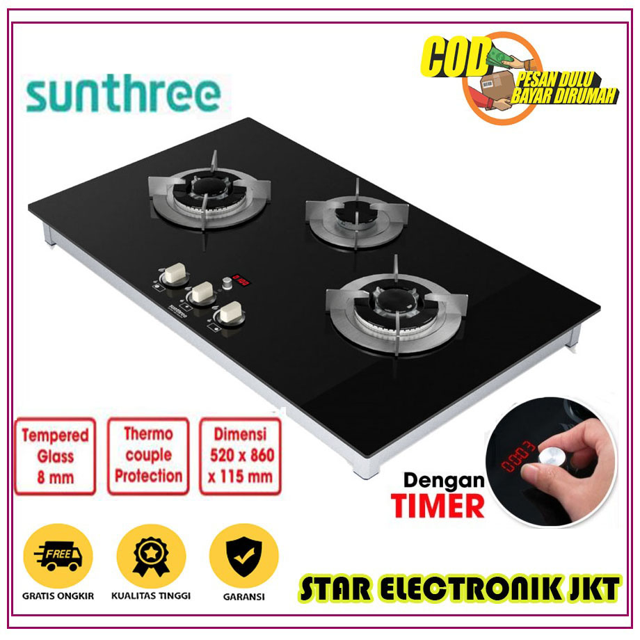 Jual Kompor Gas Sunthree Gas Hob GH-3T STH 3 Tungku Dengan Timer - Bisa ...