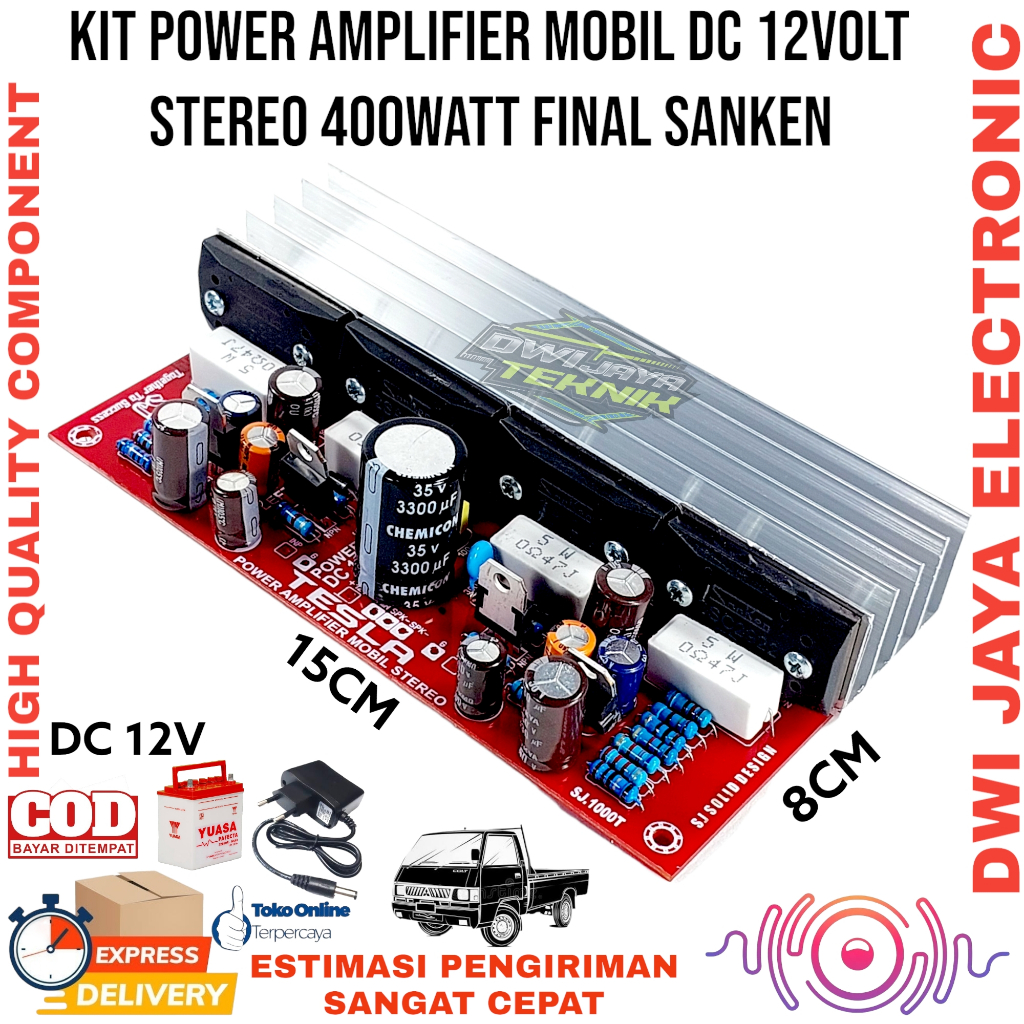 Jual Kit Power Amplifier Mobil DC 12VOLT Stereo 400watt Final Sanken ...