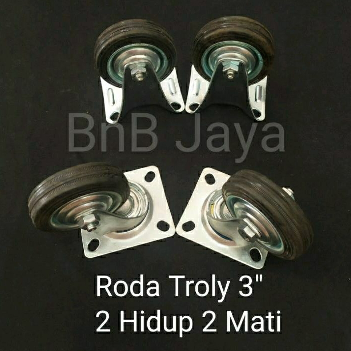 Jual Roda Troly Gerobak HITAM 3" / 75mm (1 set=2 hidup + 2 mati ...
