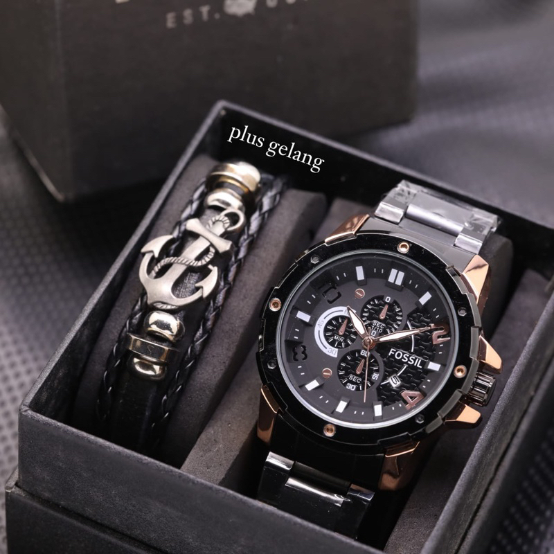 Jual ( BISA COD ) Jam Tangan Pria F-OSS1L F.OSS FOSS Rantai Stainless Steel Chrono Off Tanggal ...