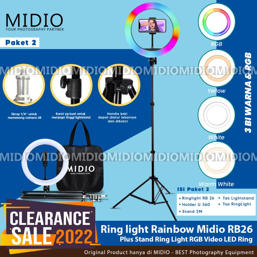 Jual Ring light Rainbow Midio RB26 Plus Stand Ring Light RGB Video LED ...
