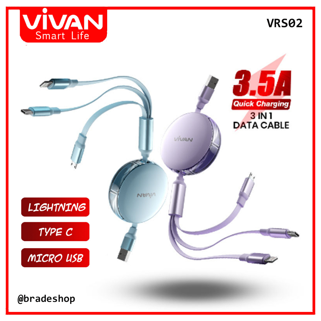 Jual Kabel Data Vivan 3 in 1 (Lightning - Micro - Type C ) Pengisian ...