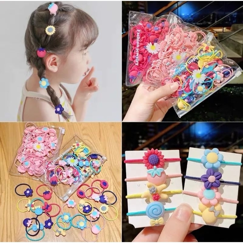 Jual ikatan rambut korea anak free pouch isi banyak | Shopee Indonesia