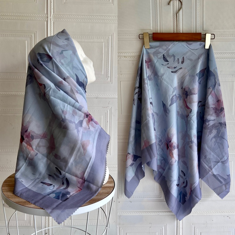 Jual HIJAB VOAL MOTIF FLOWER SERIES TERBARU/BAHAN VOAL PREMIUM HIJAB SEGI EMPAT WARNA BIRU ...