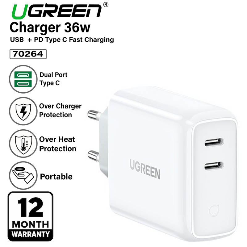Jual Ugreen 70264 Dual Type-C Fast Charger 36w - Quick Charge Charging ...