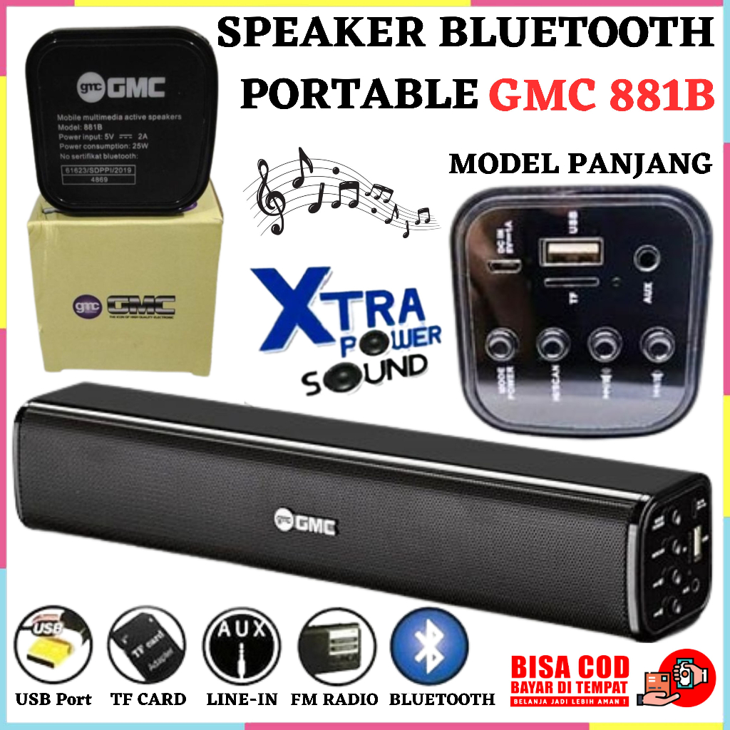 Jual PROMO~Speaker Bluetooth GMC NEW 881B Portabel Panjang 30Cm Versi 2 ...